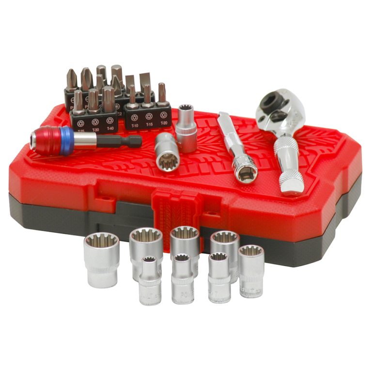 1/4” & Bit Dual Dr 28pc Spline Socket Set - Powerbuilt Tools